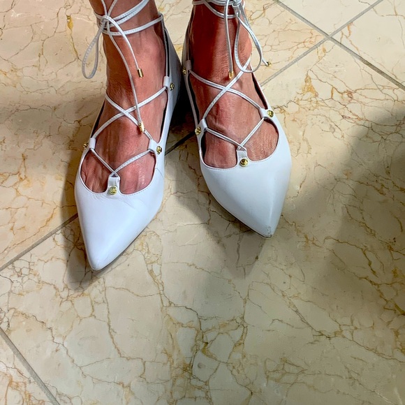 Halogen | Shoes | Halogen White Ballet Flats With Ankle Tie | Poshmark